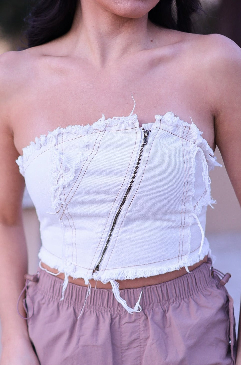 Cream Tube Top Corset Denim Top Adami Dolls